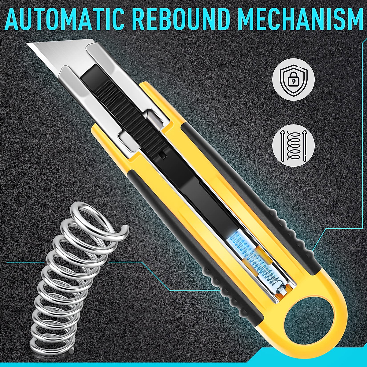 DIYSELF 4 Pack Box Cutter Retractable, Utility Knife Heavy Duty, Box Cutters for Home, Warehouse, Box Opener, Box Knife, Extra 10 Sk5 Blades, Razor Knife, Exacto Knife, Box Cutter Knife