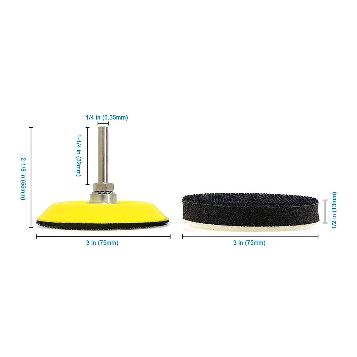 3 Inch (75mm) Hook and Loop Sanding Pad for Sanding Discs with 1/4 inches Shank Drill Attachment and Soft Foam Layer Buffering Pad, 5 Packs