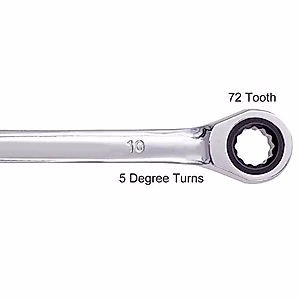 KINJOEK 2 PCS 10mm 12PT Ratchet Wrench, Metric Ratcheting Wrench Set with 5° Movement and 72 Teeth for Projects with Tight Space