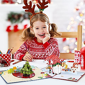 Mocoosy 4 Pack 3D Pop Up Christmas Cards Set, 5" x 7" Xmas Popup Greeting Cards for Kids, Holiday Blank Greeting Cards with Envelopes for Winter New Year Include Gnome Santa Christmas Tree Merry Christmas