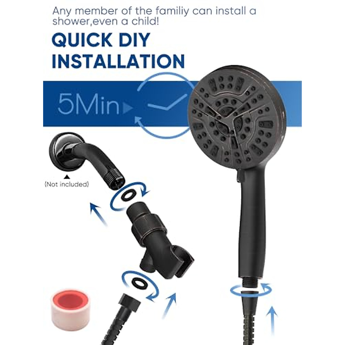 Pavezo Handheld High Pressure Shower Head with Filter 5" Large, Extra Long 70" SS Hose 10-mode Detachable Shower Head with Hard Water Filter, Powerful to Clean Tile & Pets, Oil Brushed Bronze