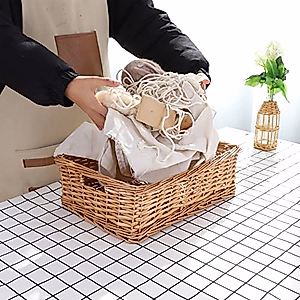 YAHUAN Rectangular Wicker Storage Basket Woven Rattan Basket with Handle, Baskets for Organizing Bathroom,Bedroom,Laundry Room,Pantry (Wicker)