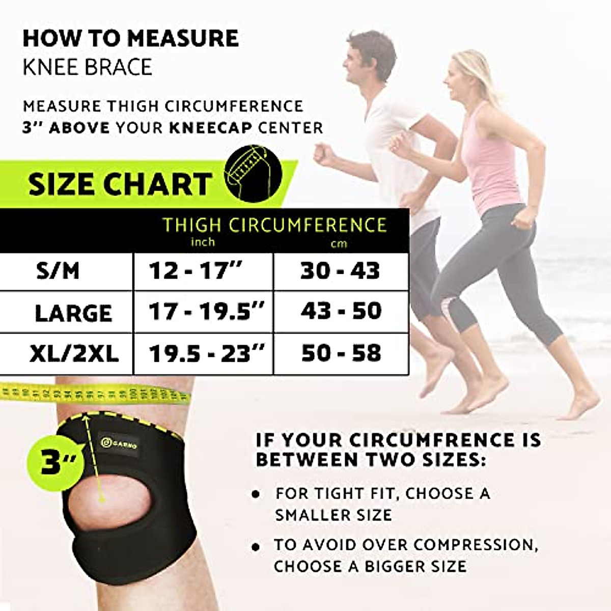 GARNO Knee Brace, Adjustable Neoprene Stabilizer for Meniscus Tear, Arthritis, Tendonitis, MCL, ACL, Pain Relief & Recovery, Tendon Support Strap for Running; Men & Women (Small/Medium Size)