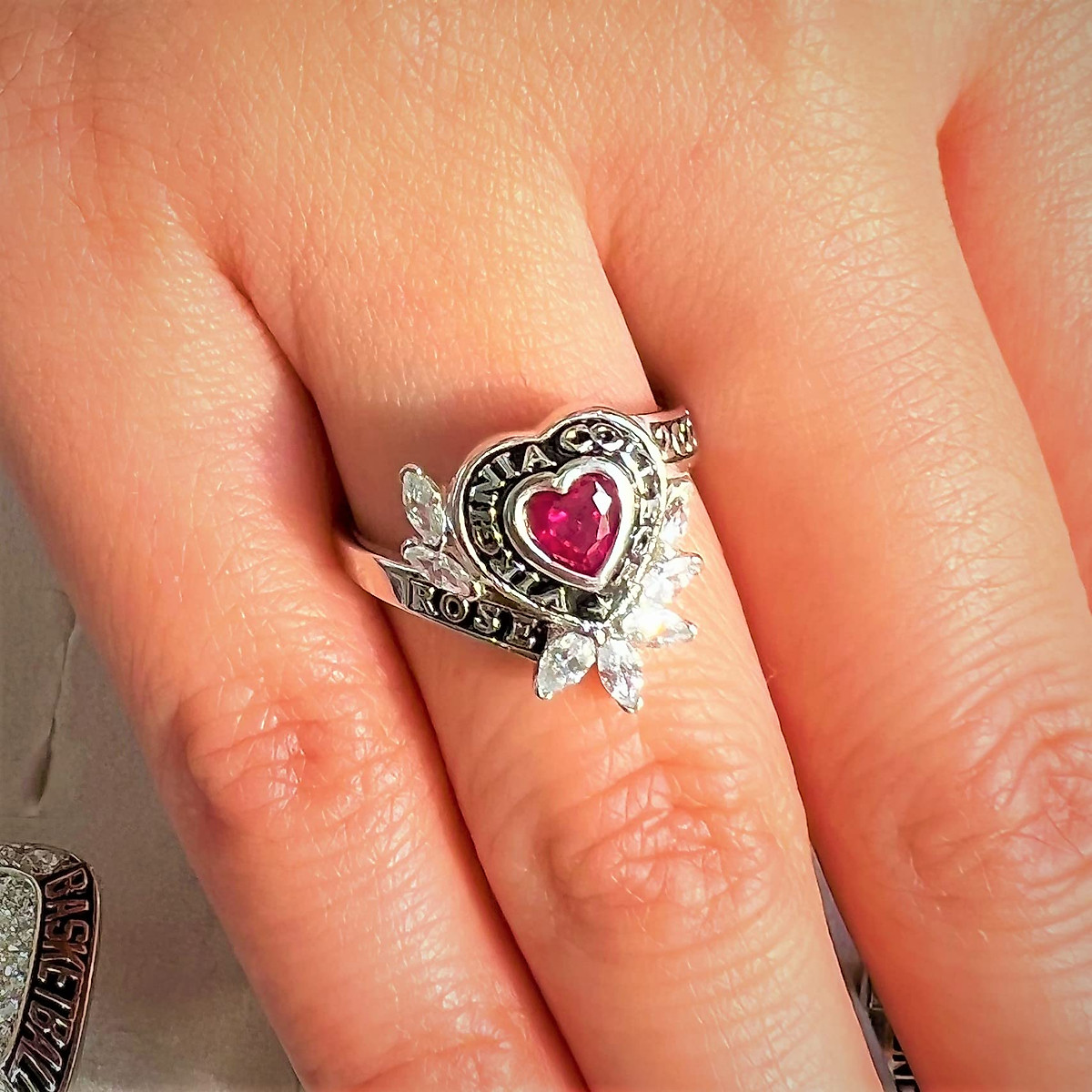 JNJ Women's Class Ring, personalized for high school and college graduates, Sterling Silver, Birthstone, Original design, Heart collection-Jour Nouveau Jewelry (Platinum)