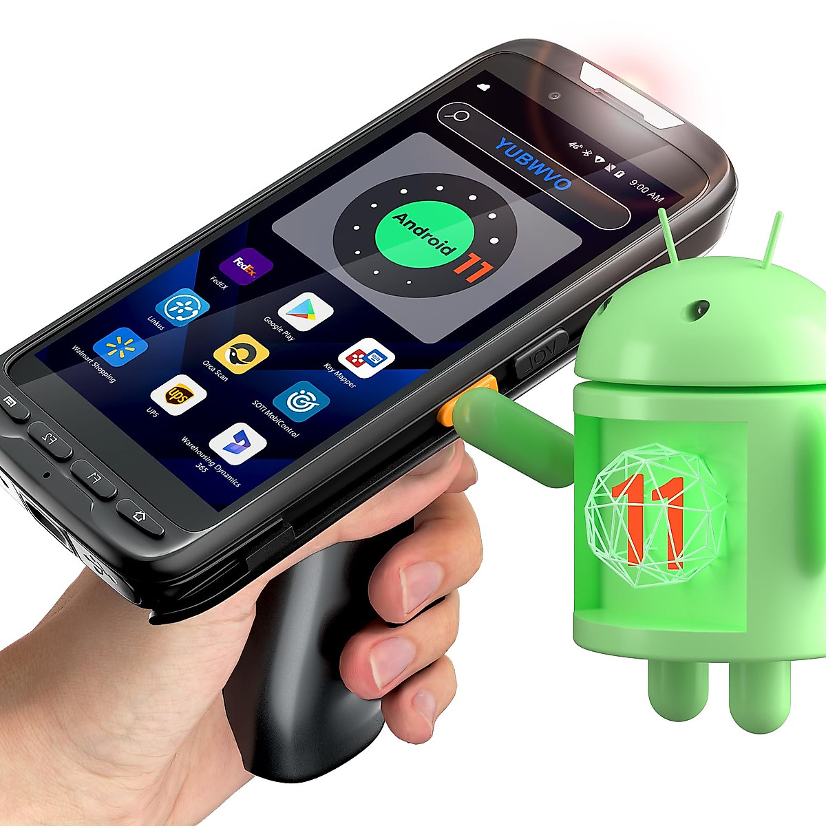 Android 11 9000mAh Barcode Scanner with Pistol Grip IP65 Rugged PDA Handheld with Zebra SE4710 Scanner, NFC 3G 4G Bluetooth GPS Wi-Fi QR 1D 2D Barcode Scanner, Removable Battery