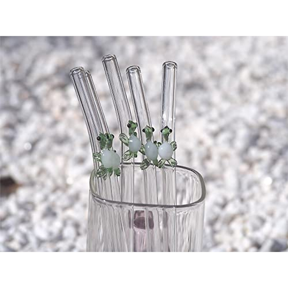5pcs Glass Straws with Cute Turtle Bent Drinking Straws Stirring Sticks Reusable Glass Straws for Drinks Coffee Juice