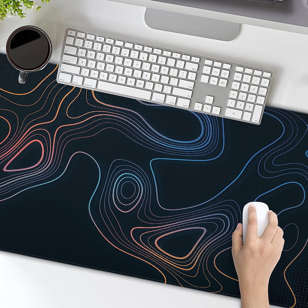 Topographic Contour Map XL Mouse Pad 31.5 x 11.8 Inch Gaming Mousepad Extended Large Mousepad with Nonslip Rubber Base Stitched Edges Laptop Desk Pad Home Office Supplies