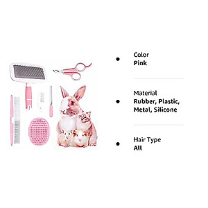 Crafterlife Small Animal Pet Grooming Kit with Pet Shedding Slicker Brush, Bath Massage Glove, Pet Grooming Comb, Nail Clipper Trimmer for Rabbit, Puppy, Kitten, Guinea Pig, Hamster, Ferret (Pink)