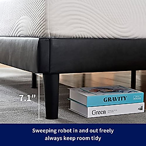 subrtex Twin Bed Frame with Headboard,Upholstered Faux Leather Mattress Foundation Platform with Solid Wood Slat Support,No Box Spring Needed,Noise-Free,and Easy Assembly Black