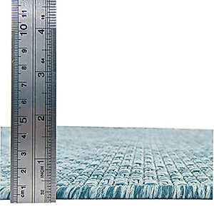 Unique Loom Collection Casual Transitional Solid Heathered Indoor/Outdoor Flatweave Area Rug (5' 3" x 8' Rectangle, Aquamarine/Ivory)