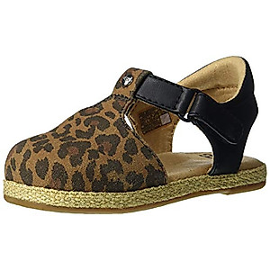 UGG girls I Emmery Leopard Flat Sandal, Tan, 4-5 Infant US