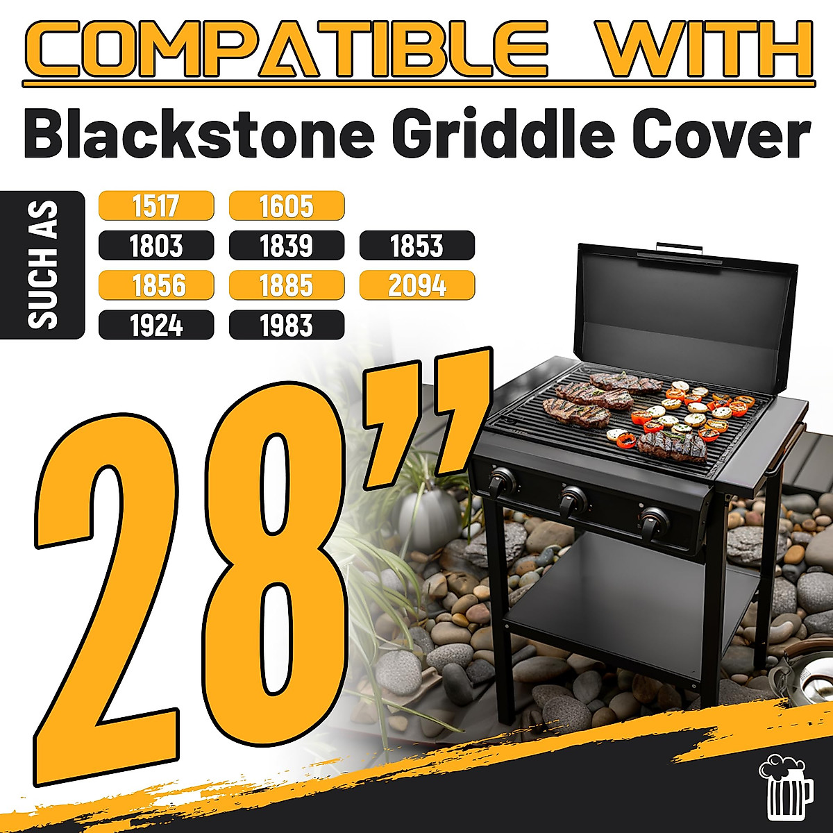 Kojem Hinged Lid Griddle Cover Compatible with 28 inch Blackstone Griddle with Rear & Right Grease Collection Steel Powder Coated Black