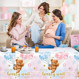 GREHUMOR 3Pcs Bear Baby Shower Tablecloth We Can Bearly Wait Baby Shower Decorations Brown Bear Theme Gender Reveal Table Cover for Boy or Girl Baby Shower Gender Reveal Party 42.5 x 70.8 in (Bear)
