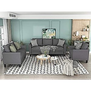 FANYE 3 Piece Living Room Sofa Sets Including 3-Seater Sofá, Loveseat & Sofachair, Modern Polyester Blend Tufted Upholstered Sectional Couch for Home Aprtment Office Studio Furniture(No Pillows)