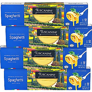 Tuscanini Authentic Italian Spaghetti Pasta Noodles, 16oz (4 Pack) Made with Premium Durum Wheat