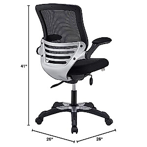 Modway Edge Mesh Back and Mesh Seat Office Chair In Black With Flip-Up Arms in Black