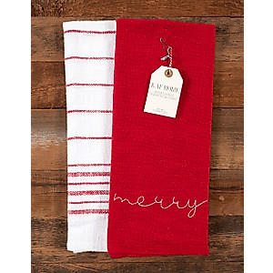 KAF Home Embroidered Holiday Kitchen Towels - Set of 4-100% Cotton, Enzyme Washed Slub, 18" x 28" (Merry)