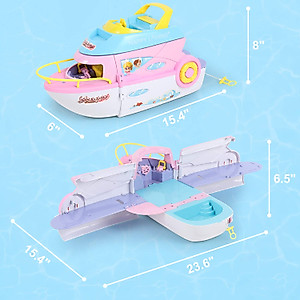iPlay, iLearn Boat Dollhouse Playset for Girls 3-5, Kids Pretend Play Doll House Set W/ Cruise Ship, Dolls, Camping Accessories, Birthday Stocking Gifts for 4 5 6 Year Olds Child Toddler