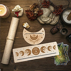 GORGECRAFT 2PCS Wooden Card Stand for Tarot 5" Moon Shape and 10" Rectangle Wood Tarot Cards Altar Stand Display Holder Witch Divination Tools Majic Ceremonial Wiccan Supplies(Moon Phase and Flower)