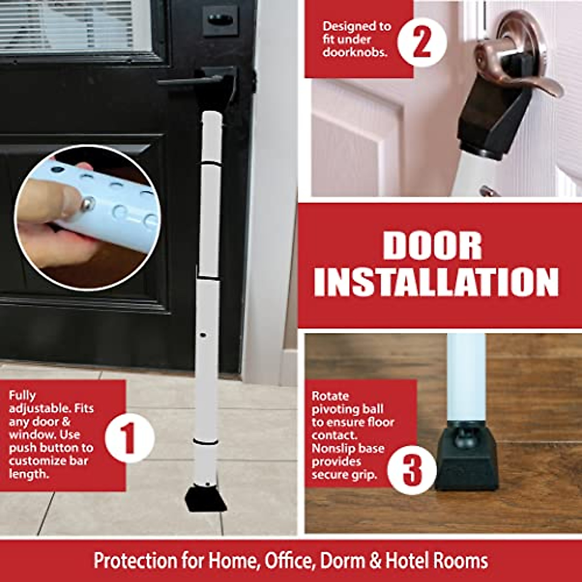 Product Trend Dual Security Bar, 1-Set Adjustable-Length Portable Strong Door Bar for Hinged and Sliding Patio Doors & Windows, Home Safety and Travel Security, Extends 28 Inches to 45 Inches, White