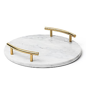 White Marble Tray with Gold Handles - Marble Perfume Tray for Vanity - Round Decorative Tray (Round, White)
