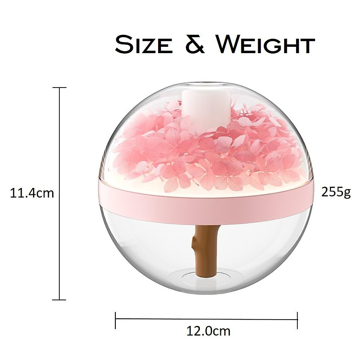 Preserved Flower Portable Humidifier,270ml Capacity,Rechargeable Essential Oil Diffuser with Night Light and Waterless Auto Shut-Off,for Office Room Bedroom Livingroom (Pink Hydrangea)