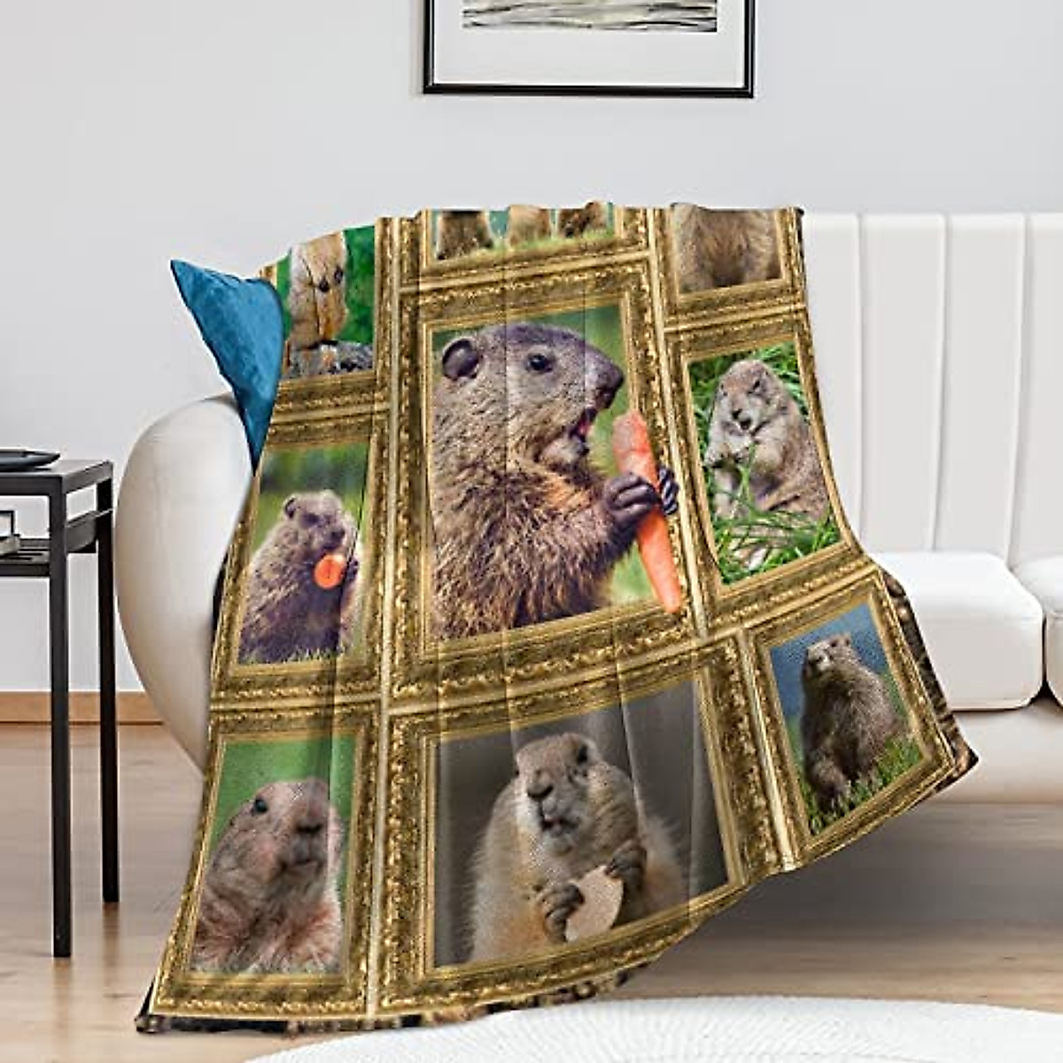 Groundhog Blanket Gifts, 50"x40" Happy Groundhog Day Throw Blanket, Soft Cozy Fleece Bed Blanket for Women Men, Gifts for Groundhog Lovers, Plush Throw Blanket for Couch Bedroom Sofa
