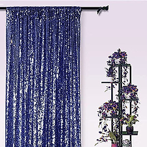 WISPET Navy Blue Sequin Backdrop Curtains 2 Panels 2FTx8FT Glitter Navy Blue Drapes Photo Backdrop Party Wedding Baby Shower Backdrops Sparkle Photography Background Curtains