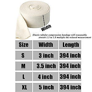 Elastic Tubular Bandage - Stockinette Compression Strap for Arm Knee Ankle Leg First Aid Supplies, Stretch to 1.8 Multiple (3.5"W x 394"L)