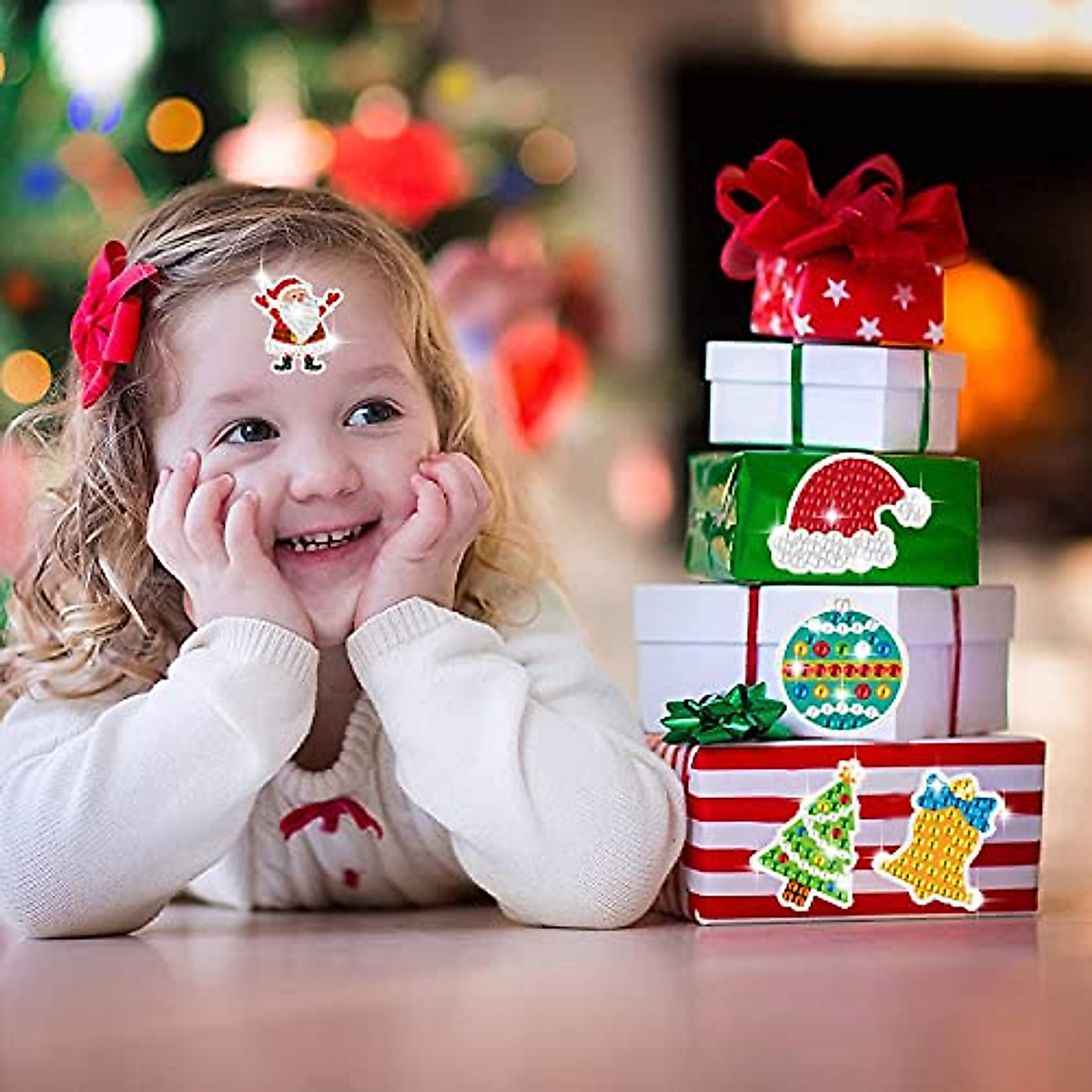 30 PCS Christmas Gem Diamond Art Painting Stickers Kits for Kids,5D DIY Diamond Mosaic Stickers by Numbers Crafts Set for Children, Boys and Girls,Creative Handmade Art Craft Gift