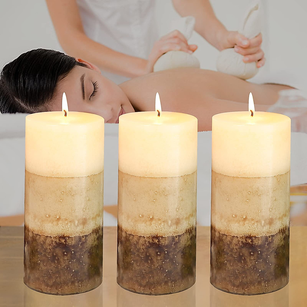 Petristrike Pillar Candles, Scented Candle, Set of 3 Vanilla Cupcake Aromatherapy Candles for Home Scented, Woman Gifts, Bathroom, Spa, Wedding (3 × 6")