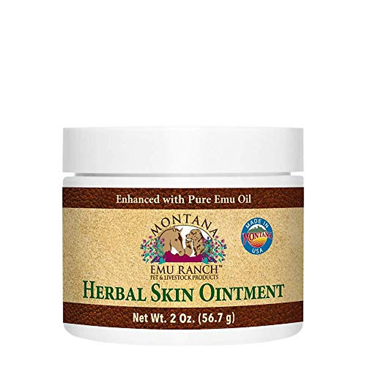 Montana Emu Ranch - Herbal Skin Ointment - 2 Ounce Jar - for Pet and Livestock - Made with Pure Emu Oil