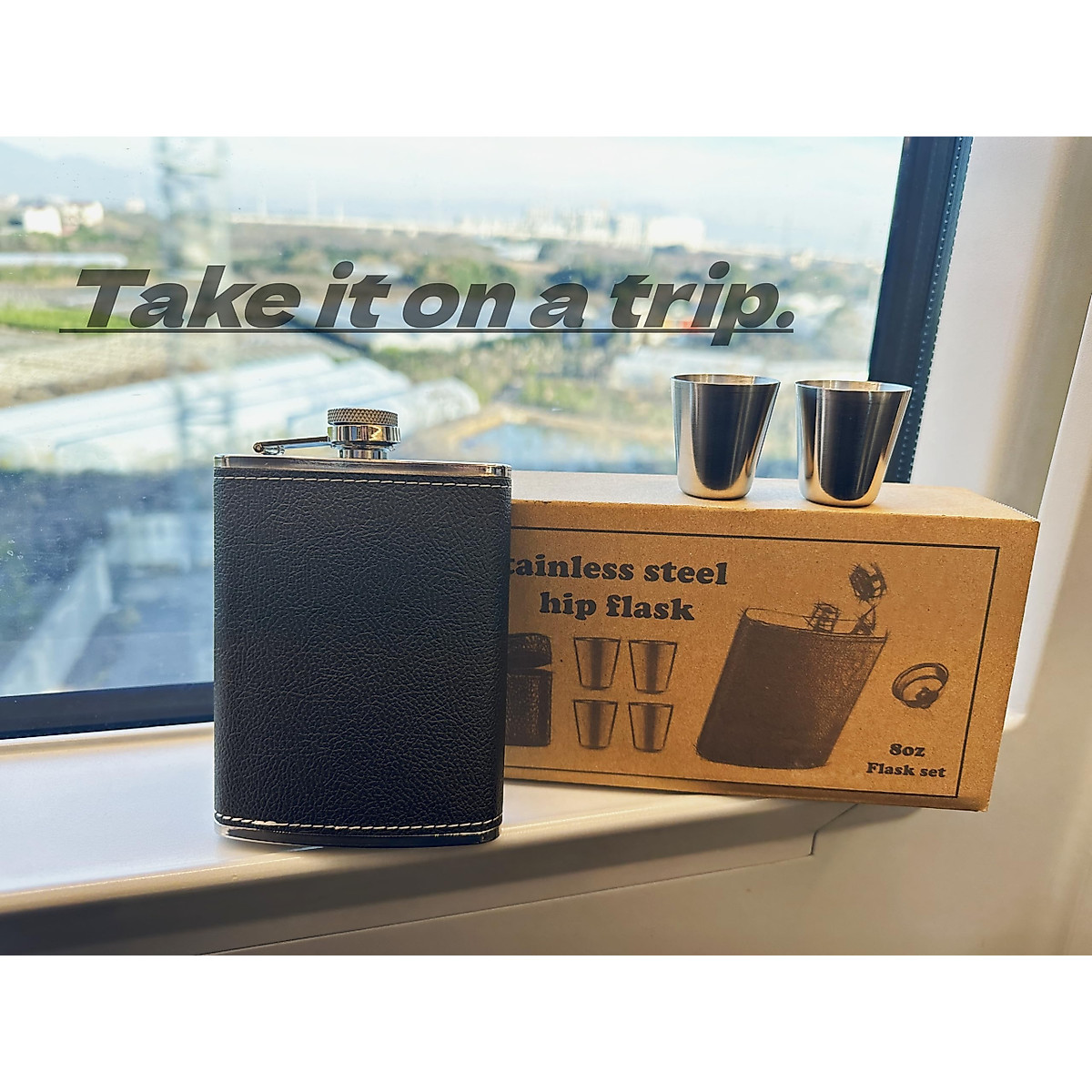 Generic Hip Flask, 8oz Stainless Steel Flask for Liquor, Leather Flask Gift Set (Leakproof, Rustproof)