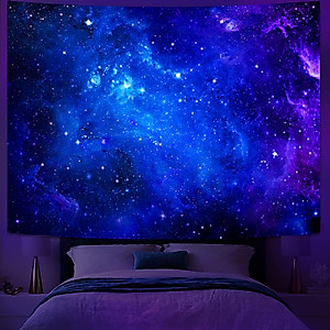 Faxdong Galaxy Universe Space Tapestry, Blacklight Starry Night Sky Mysterious Nebula Stars Ceiling tapestries for Bedroom Backdrop Wall Decor 68×90 inch