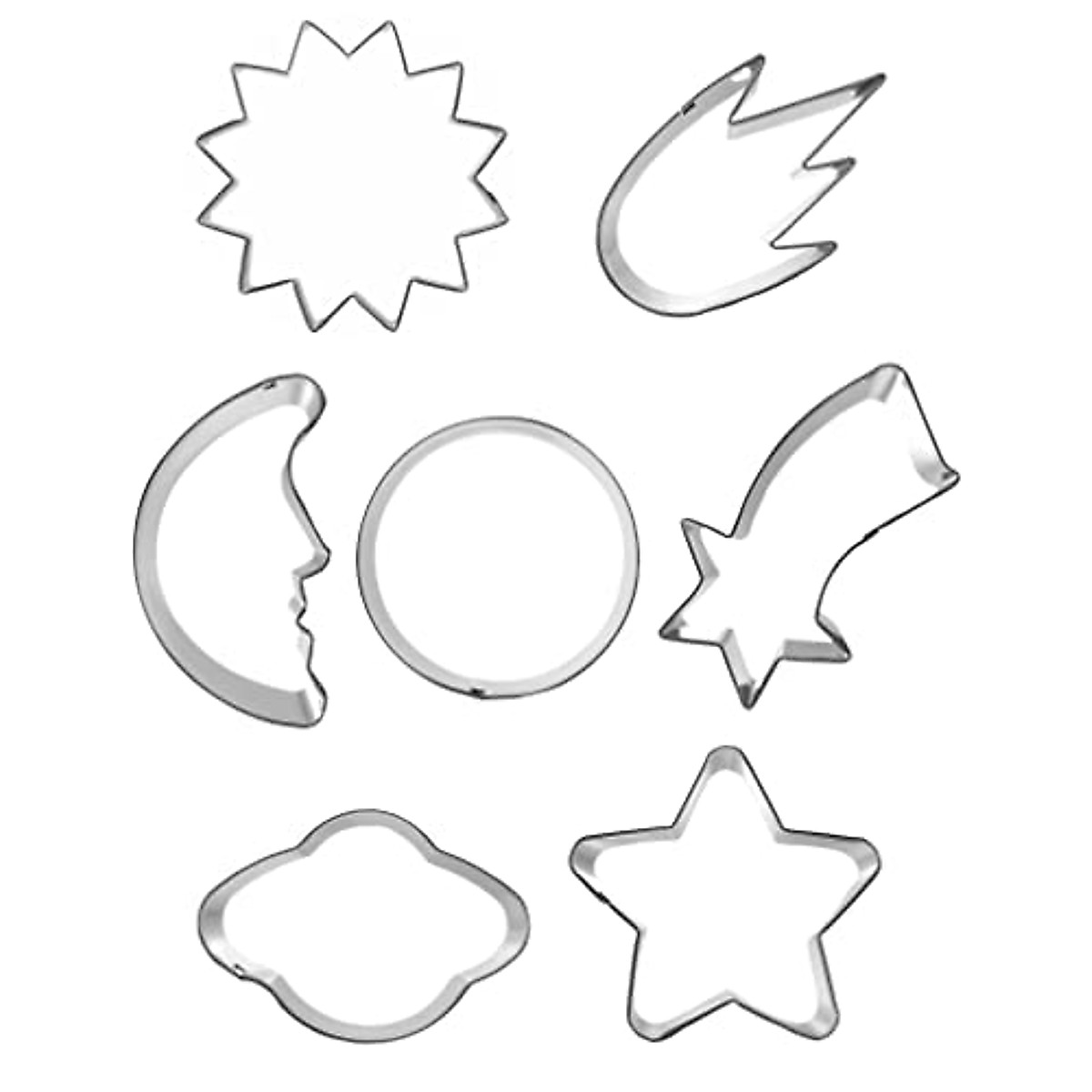 Planet Series Cookie Cutter Set of 7 pcs, Stainless Steel Universe Outer Space Fondant Cutters Set Pastry Biscuit Baking Clay DIY Molds for Kids