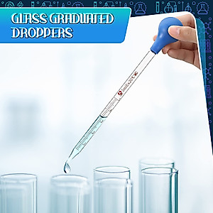 Weewooday Glass Droppers Pipettes Graduated Lab Dropper Glass Liquid Pipette with Big Rubber Hats 20 cm Glass Stir Rod Washing Brush Transfer for Liquid Essential Oil(16 Pieces,Blue,5 Ml, 10 ml)