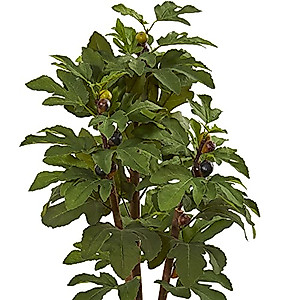 Nearly Natural 47in. Fig Artificial Tree in Stoneware Vase with Gold Trimming