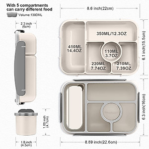 Amathley Bento box adult lunch box,lunch box kids,lunch containers for Adults/Kids/Toddler,5 Compartments bento Lunch box for kids with Sauce Vontainers,Microwave & Dishwasher & Freezer Safe(White)
