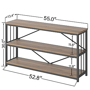 LVB Industrial Console Sofa Table, Wood Metal Foyer Hallway Tables for Entryway, Wide Front Rustic Entry Way Table with Modern 3 Tier Long Open Storage Shelf for Home Living Room, Rustic Oak, 55 Inch