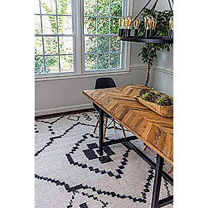 Unique Loom Morocco Collection Tribal, Southwestern, Bohemian Area Rug, 9' 0" x 12' 0", Ivory/Black