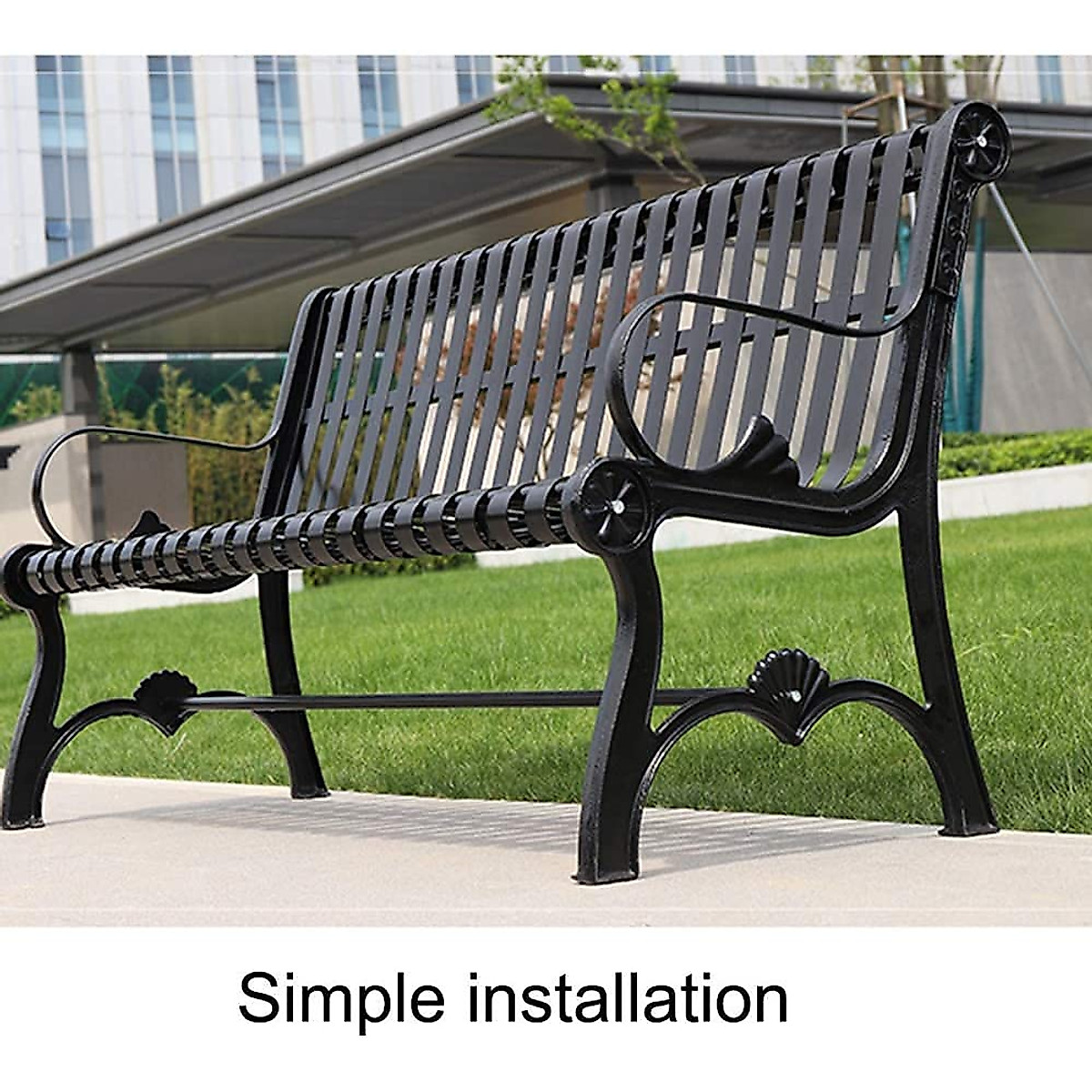 ANSNAM Outdoor Bench Garden Patio Seating Furniture, Outdoor Park Bench Garden Bench, Metal Leisure Cast Iron Bench, Courtyard Terrace Seat Bench with Backrest and Armrest (Size : 150cm)