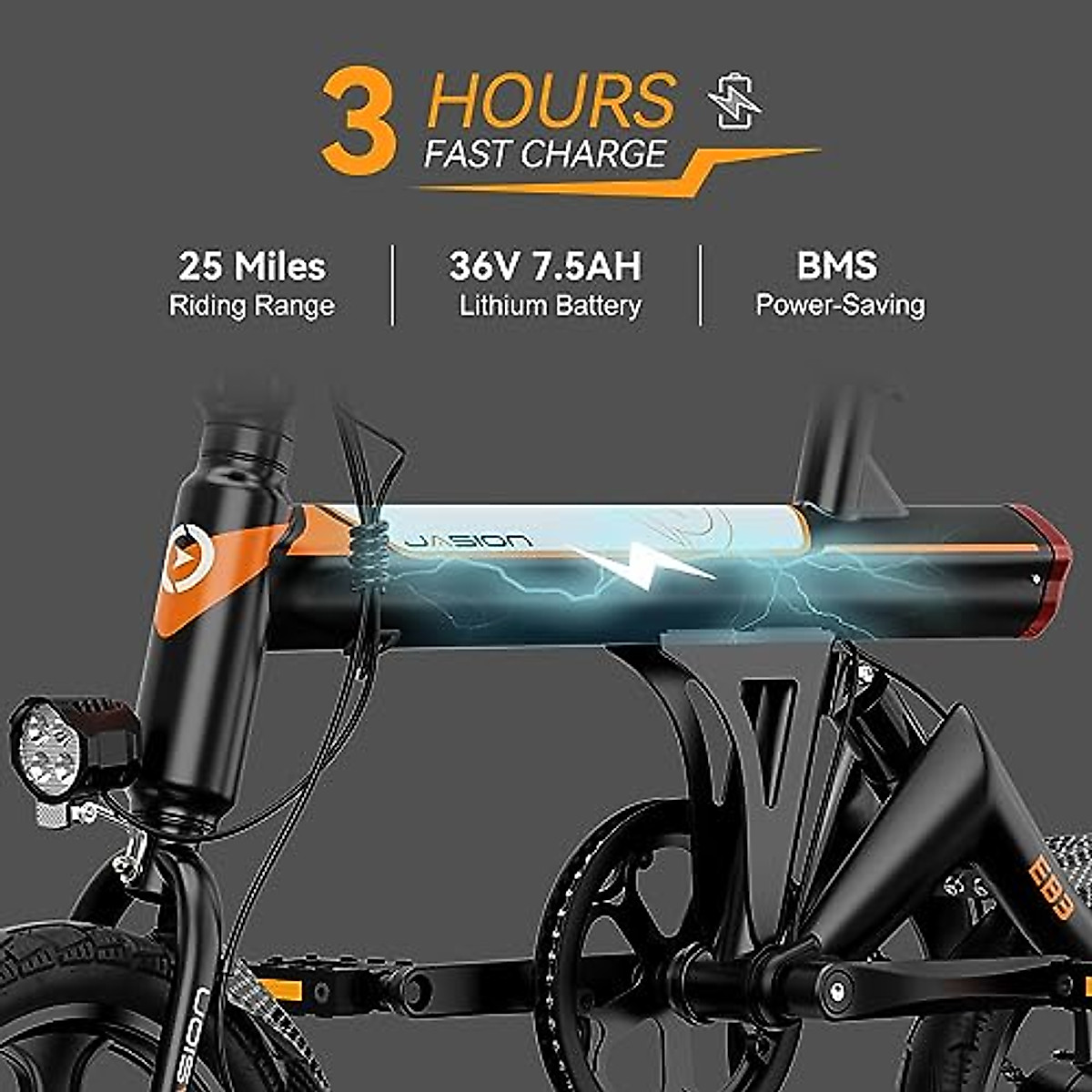 Jasion EB3 Electric Bike for Adults 21mph Folding Adults Electric Bicycles, 350W Brushless Motor, 36V 7.5Ah Battery, Center Suspension, 3 Levels Assist, 14" Foldable ebike for Adults and Teens