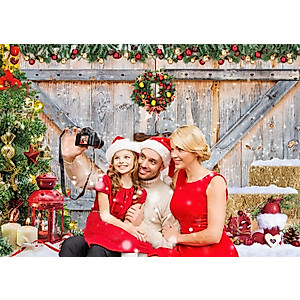 CYLYH 7x5ft Christmas Backdrop Christmas Barn Wood Door Backdrop for Photography Xmas Tree Snow Gift Party Photo Background Family Holiday Decorations Backdrop D552