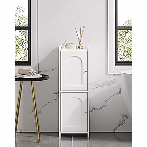 Hzuaneri Bathroom Storage Cabinet, Corner Floor Cabinet with 2 Doors and Adjustable Shelf, Narrow Toilet Paper Cabinet, Bathroom Organizer for Small Spaces, White BC19913X