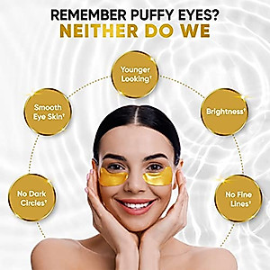 24K Gold Under Eye Mask - 25 Pairs for Puffy Eyes, Dark Circles, Eye Bags, Puffiness with Collagen and Vitamins - Natural Anti-Aging Eye Pads - Hydrating Under Eye Patches - Golden Under Eye Gel Pads