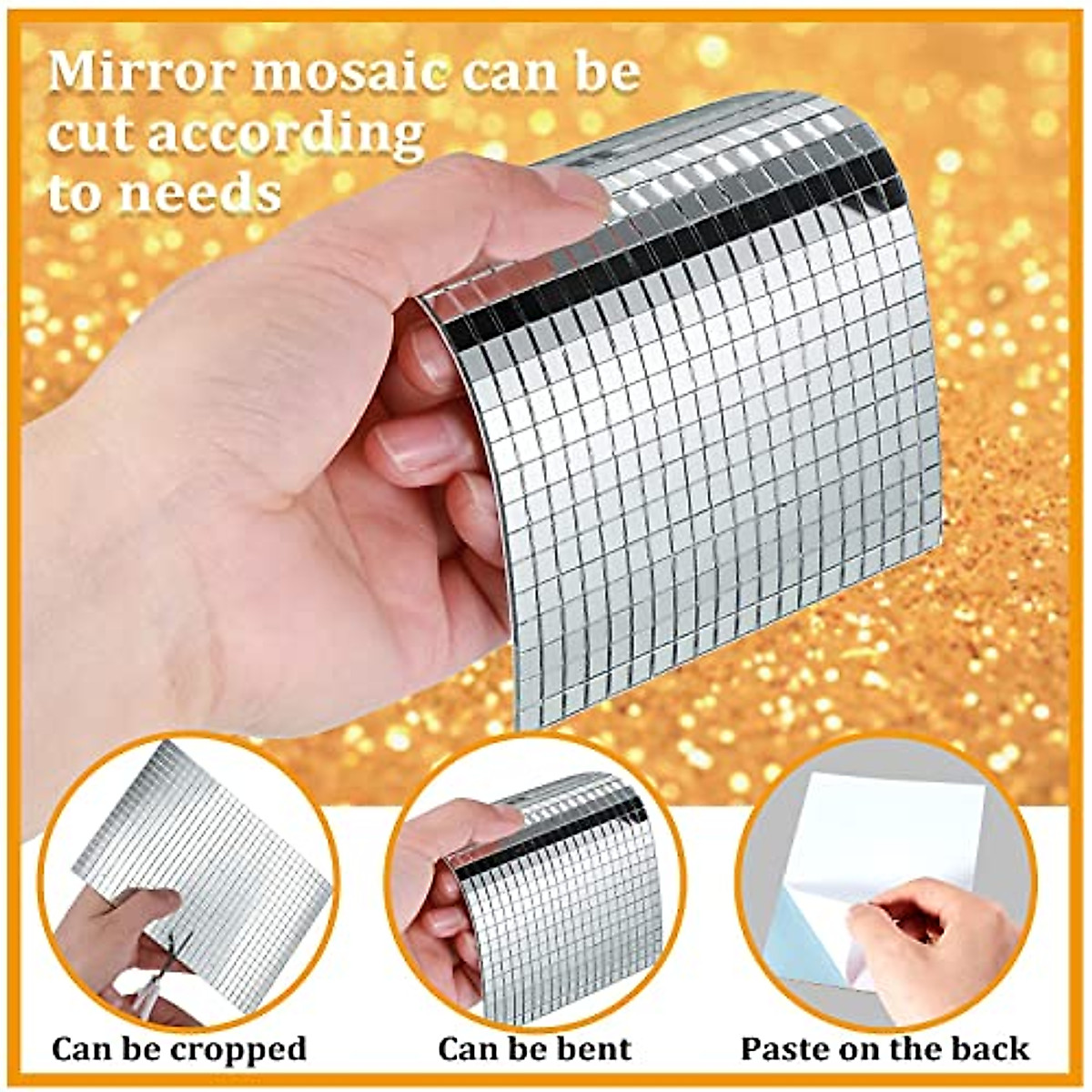Self-Adhesive Mirrors Mosaic Tiles Real Glass Craft Mini Square Glass Mosaic Stickers Mini Mirror Stickers for DIY Disco Glass Tiles Decorations Making, 5 x 5 mm (Silver,10800 Pieces)