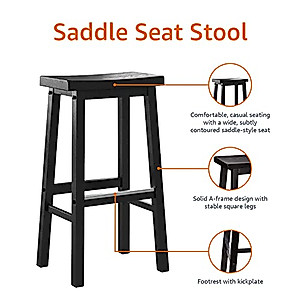 Amazon Basics Solid Wood Saddle-Seat Kitchen Counter Barstool, 29-Inch Height, Black - Set of 2