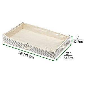 mDesign Soft Fabric Under Bed Storage Organizer Holder Bag for Clothing, Accessories, Linen - Easy-View Top Panel, Attached 2-Way Zippered Lid, Side Handles - 2 Pack - Natural/Cobalt Blue