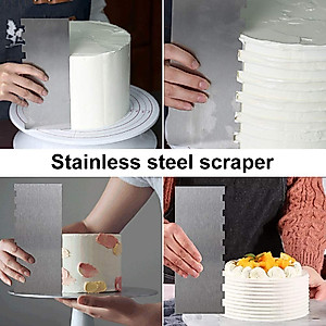 Cake Scraper Smoother Cake Decorating Supplies Kit 9 Inch Metal Bench Scraper for Baking Buttercream Smoother for Cakes Stainless Steel Frosting Cake Comb Edge Side Jagged Comb for Cream Cake