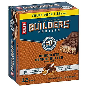 CLIF Builders - Chocolate Peanut Butter Flavor - Protein Bars - Gluten-Free - Non-GMO - Low Glycemic - 20g Protein - 2.4 oz. (12 Pack)